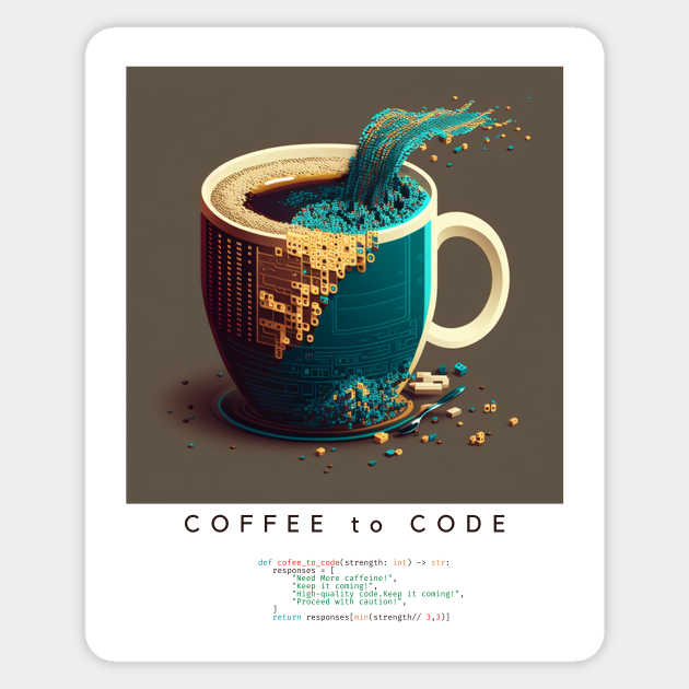 Programming: turning coffee into code - Programming - Sticker | TeePublic Programming: turning coffee into code - Programming - Sticker | TeePublic